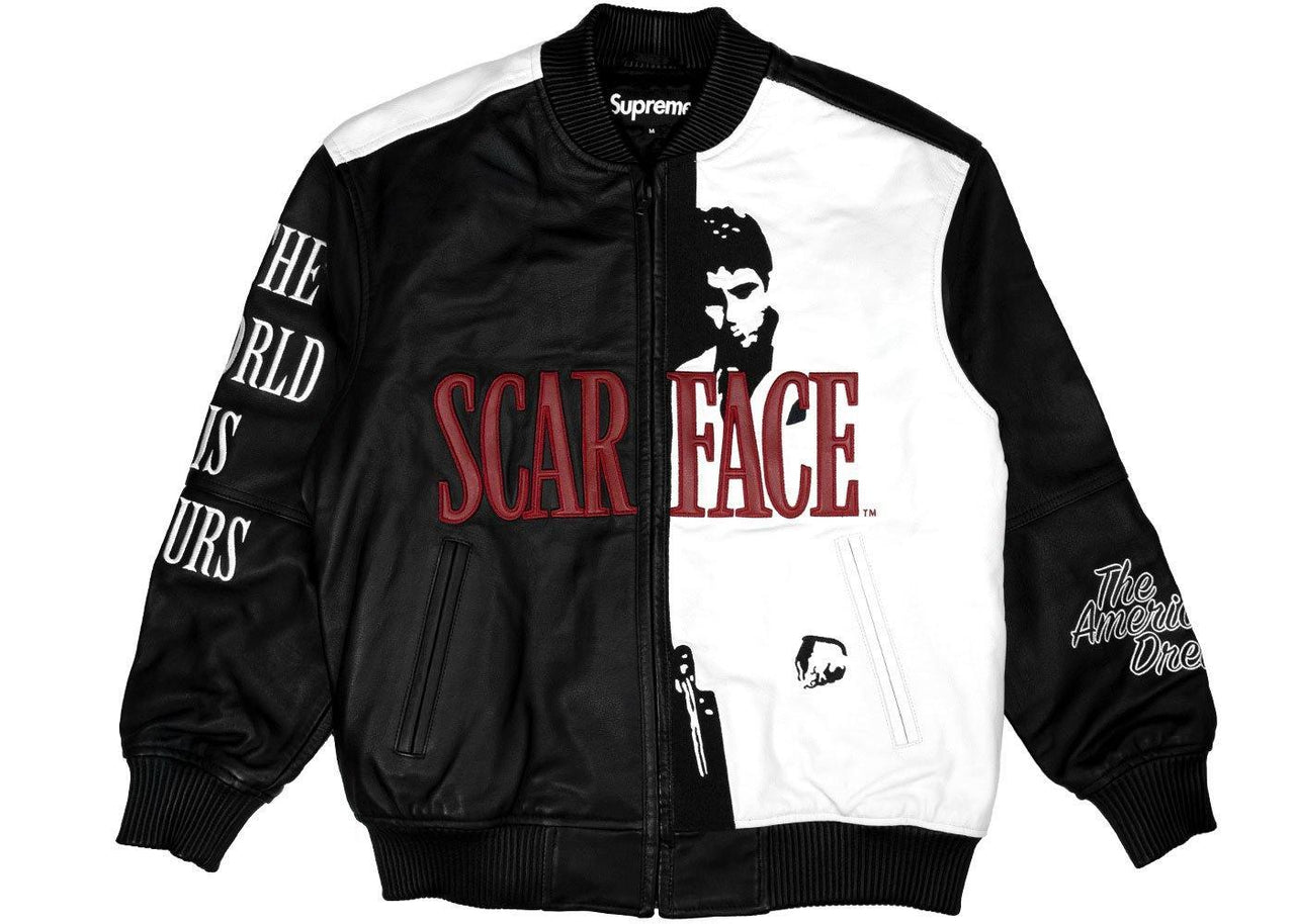 Supreme Scarface Embroidered Leather Jacket Black | The Plug – ALPHET